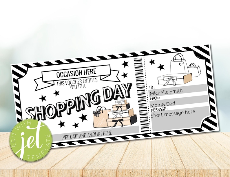 Printable Shopping Spree Certificate Template, Gift Voucher Card Coupon ...