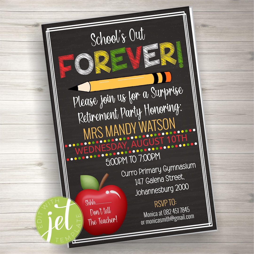 Editable Teacher Retirement Invitation Chalkboard Printable Digital ...