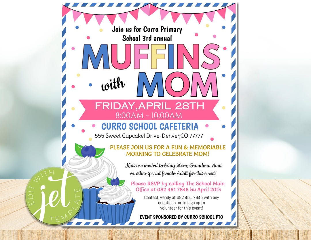 EDITABLE Muffins With Mom Event Invite, Mother Daughter Event, Instant ...