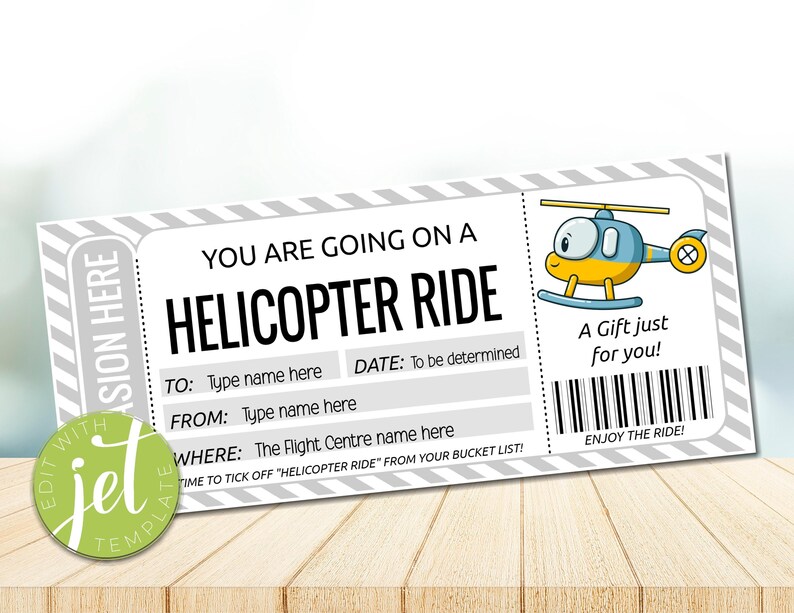 Editable Helicopter Ride Ticket Template, Helicopter Ride Gift Voucher ...