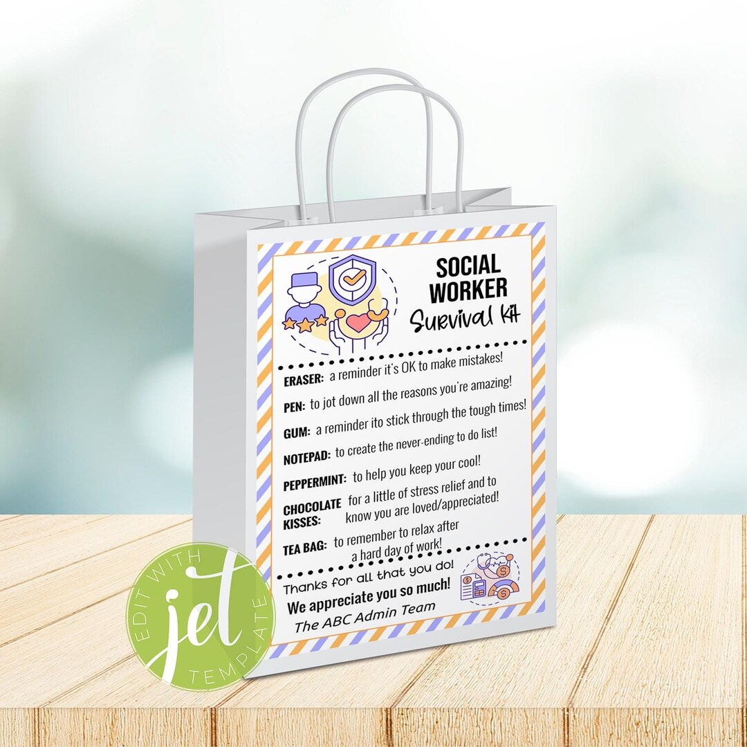 Editable Social Worker's Survival Kit Gift Tags, School Social Work ...