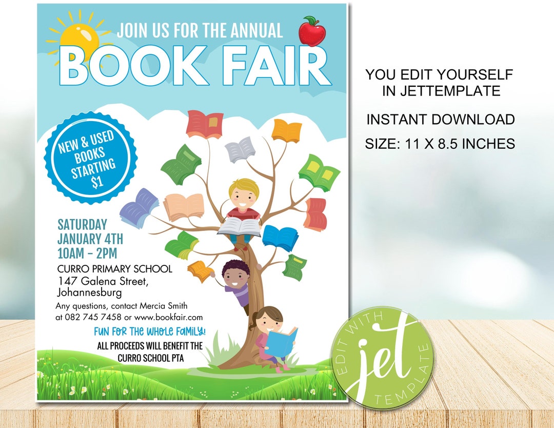 Editable Book Fair Flyer, School Reading Fundraiser Event, Instant ...