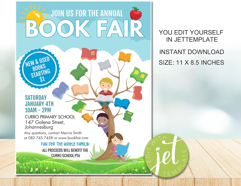 Editable Book Fair Flyer, School Reading Fundraiser Event, Instant ...
