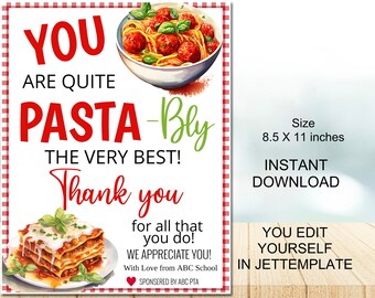 Pasta Sign, Appreciation Printable, You Are Pasta-bly the Very Best ...