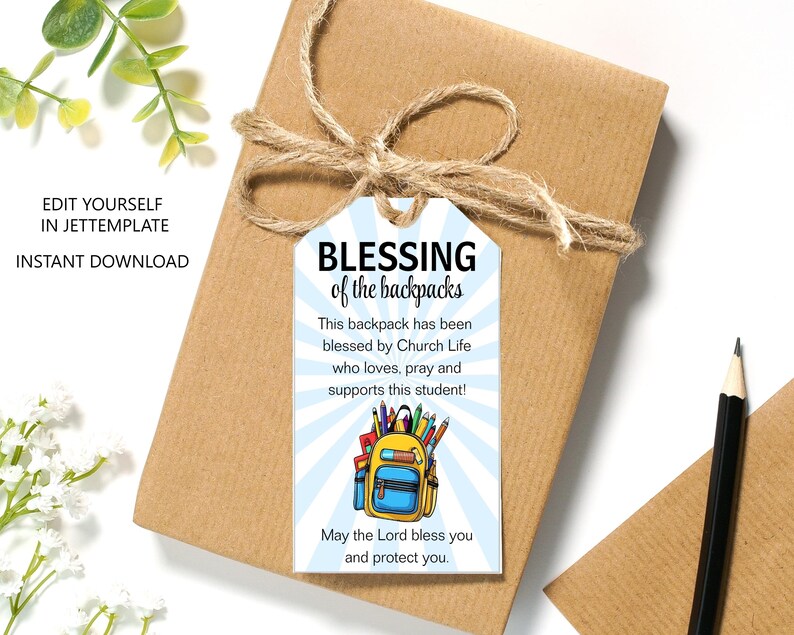 Editable Backpack Blessing Gift Tags, Church Printable, Backpack Tags ...