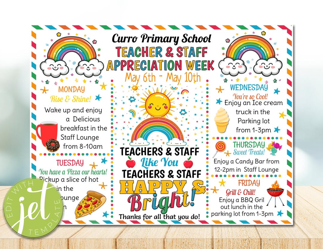 EDITABLE Teacher Appreciation Week Itinerary, Make This School so ...