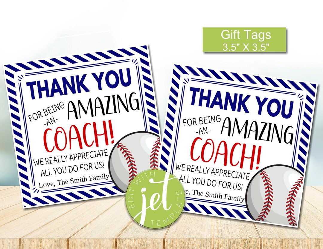 Editable Baseball Coach Gift Tag Thank You to an Amazing Coach, Instant ...