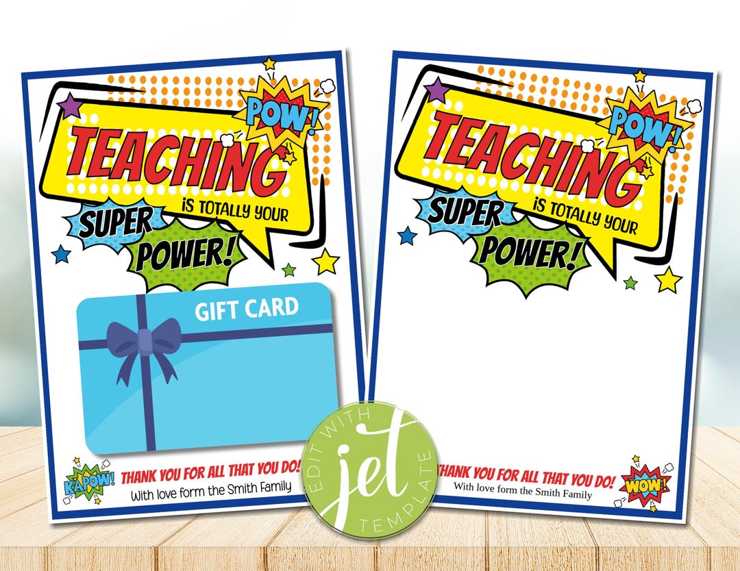 Editable Superhero Theme Teacher Appreciation Week Thank You Gift Card ...
