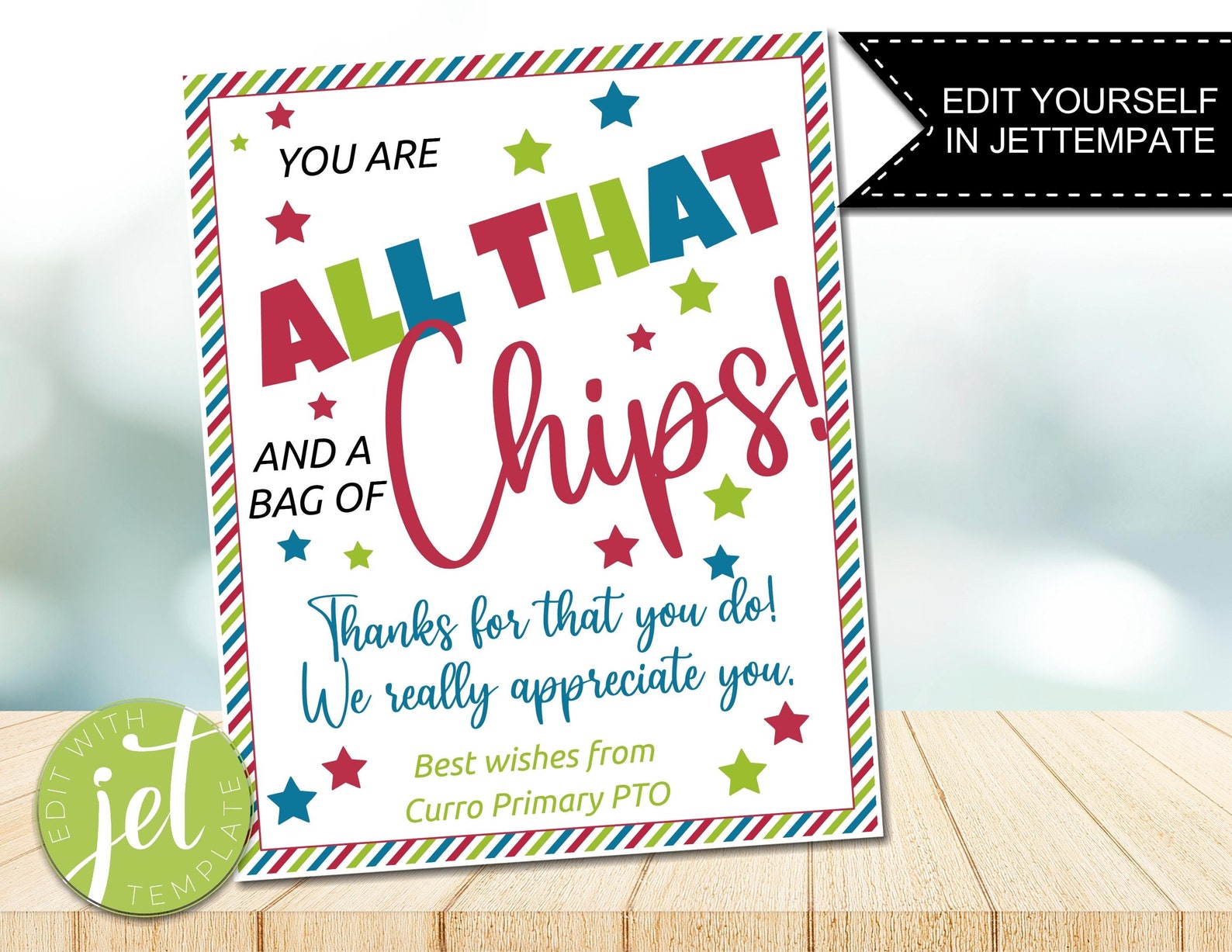 Editable All That and a Bag of Chips, Teacher Staff Employee School ...