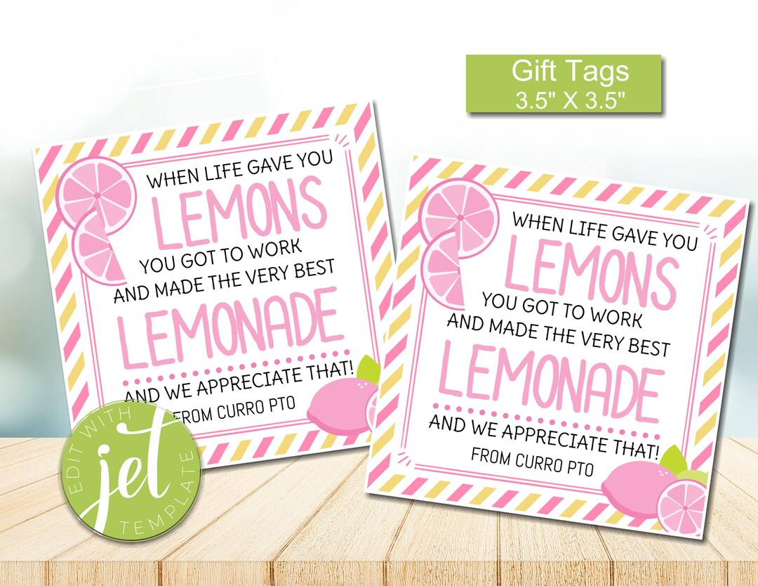 Editable Lemons Gift Tag, When Life Give You Lemons Appreciation Week ...