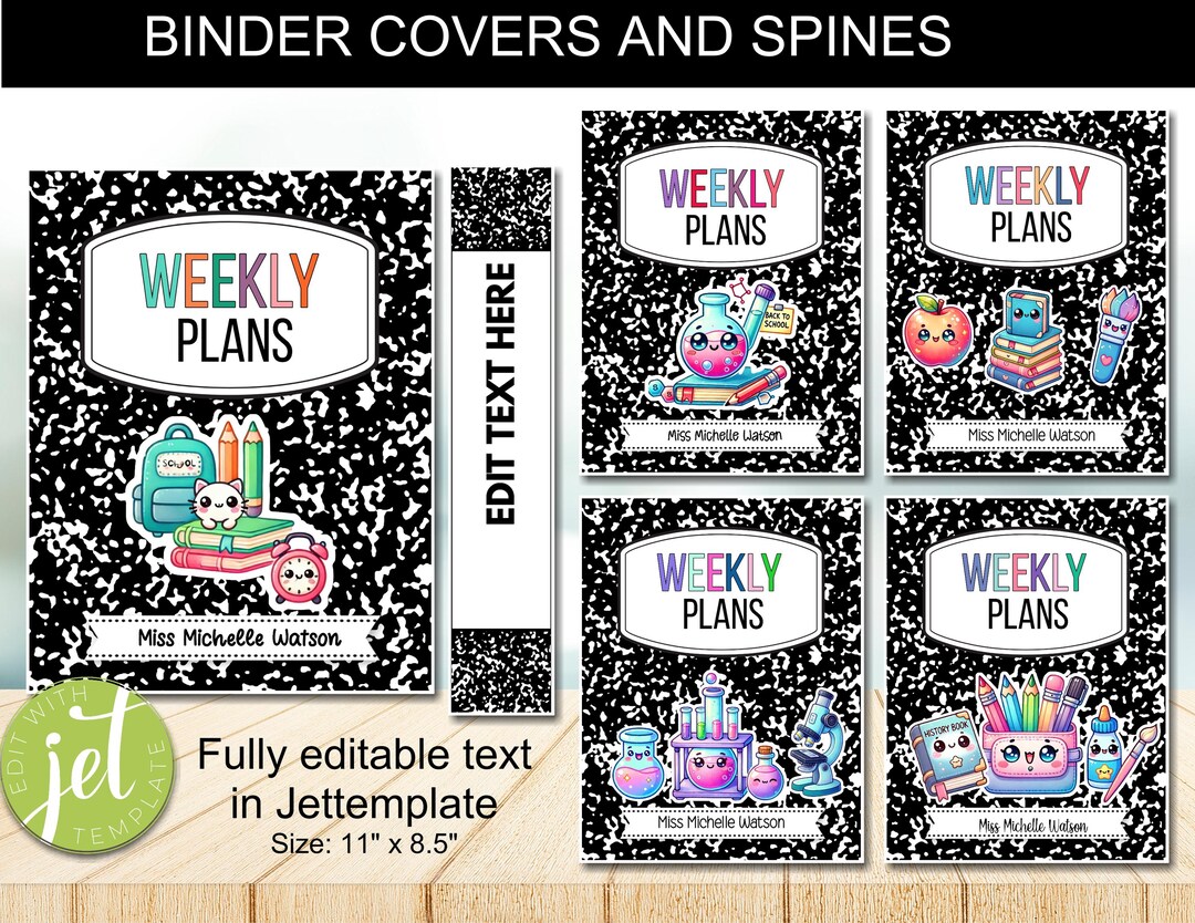 EDITABLE Binder Covers and Spines Template, Composition Notebook Themed ...