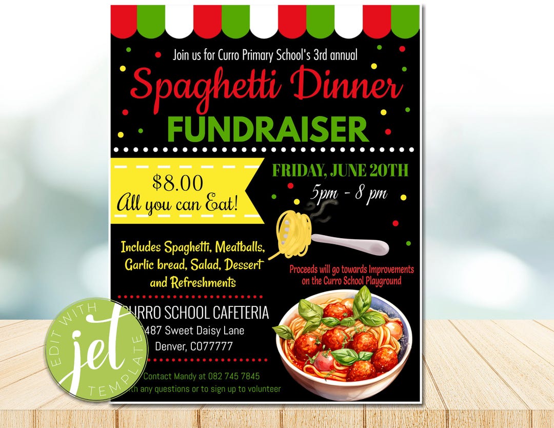 EDITABLE Spaghetti Fundraiser, Pasta Fundraiser, Italian Fundraiser ...