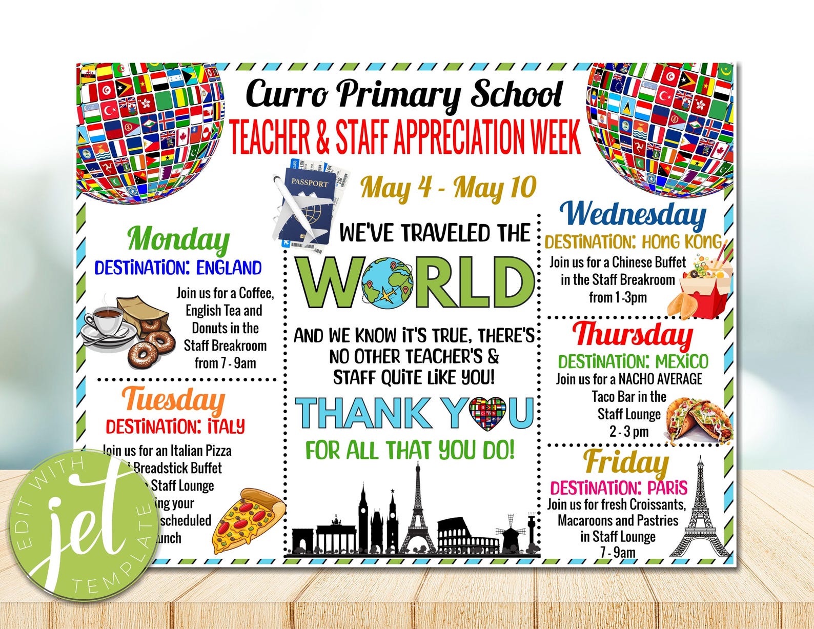 EDITABLE Around the World International Themed Teacher Appreciation ...