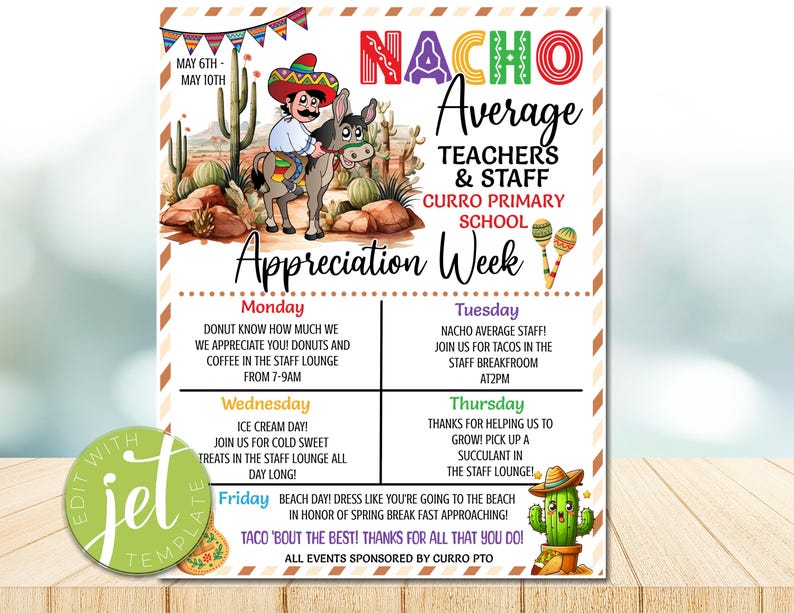 Editable Nacho Average Teacher Appreciation Week Flyer, Appreciation ...