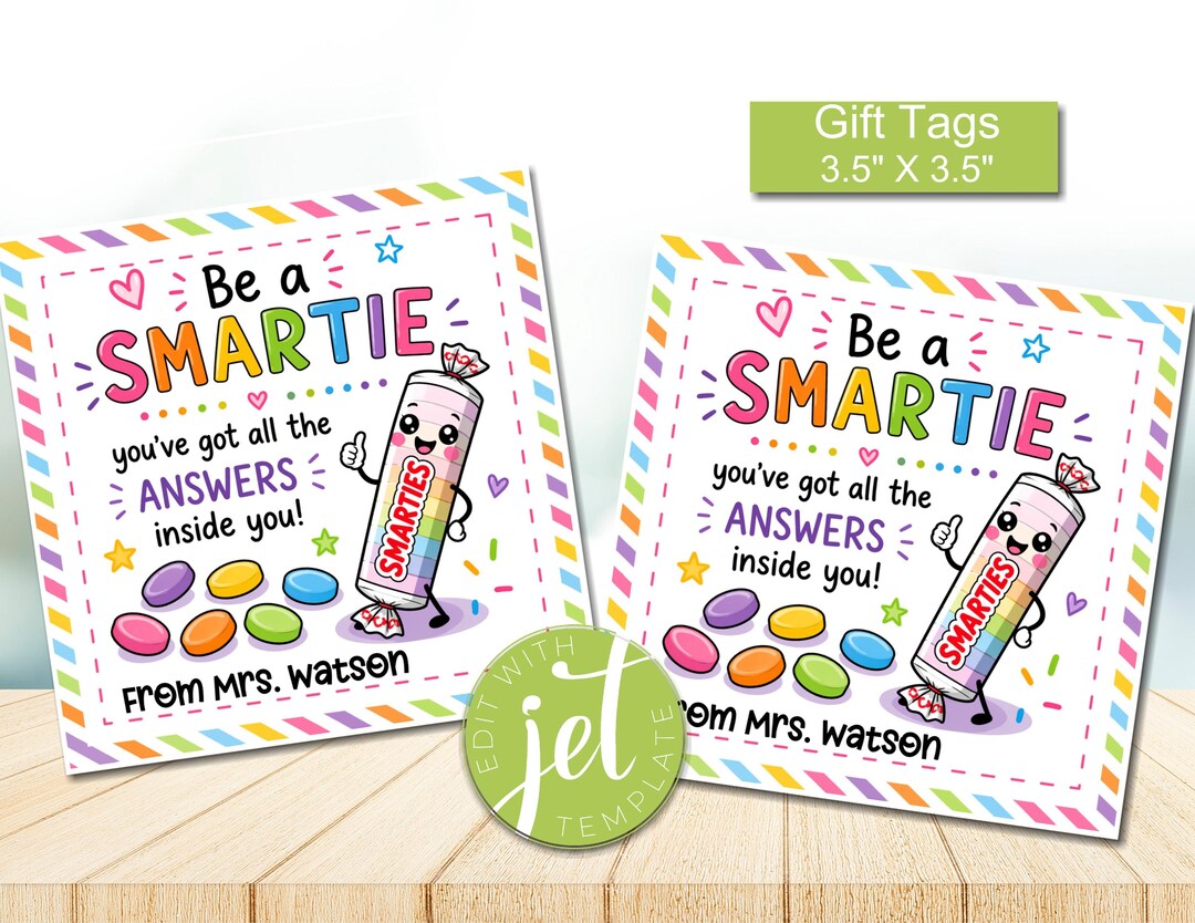 Smartie Test Day Gift Tag, Encouragement Candy Label, Digital Download ...