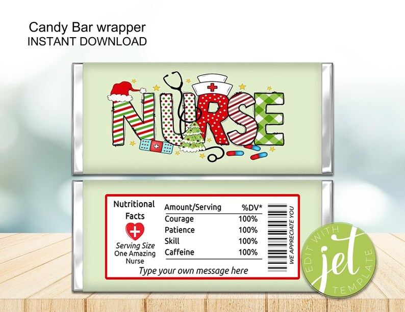 Editable Christmas Nurse Thank You Candy Wrapper, Nurses, Hospital ...