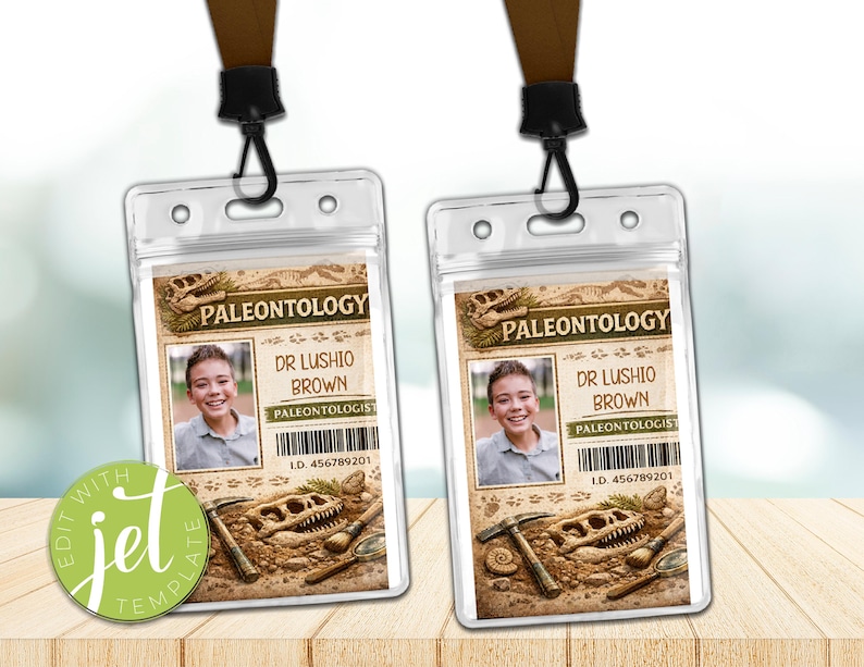 Editable Paleontologist ID Badge, Dinosaur Party Name Tag, Digital ...