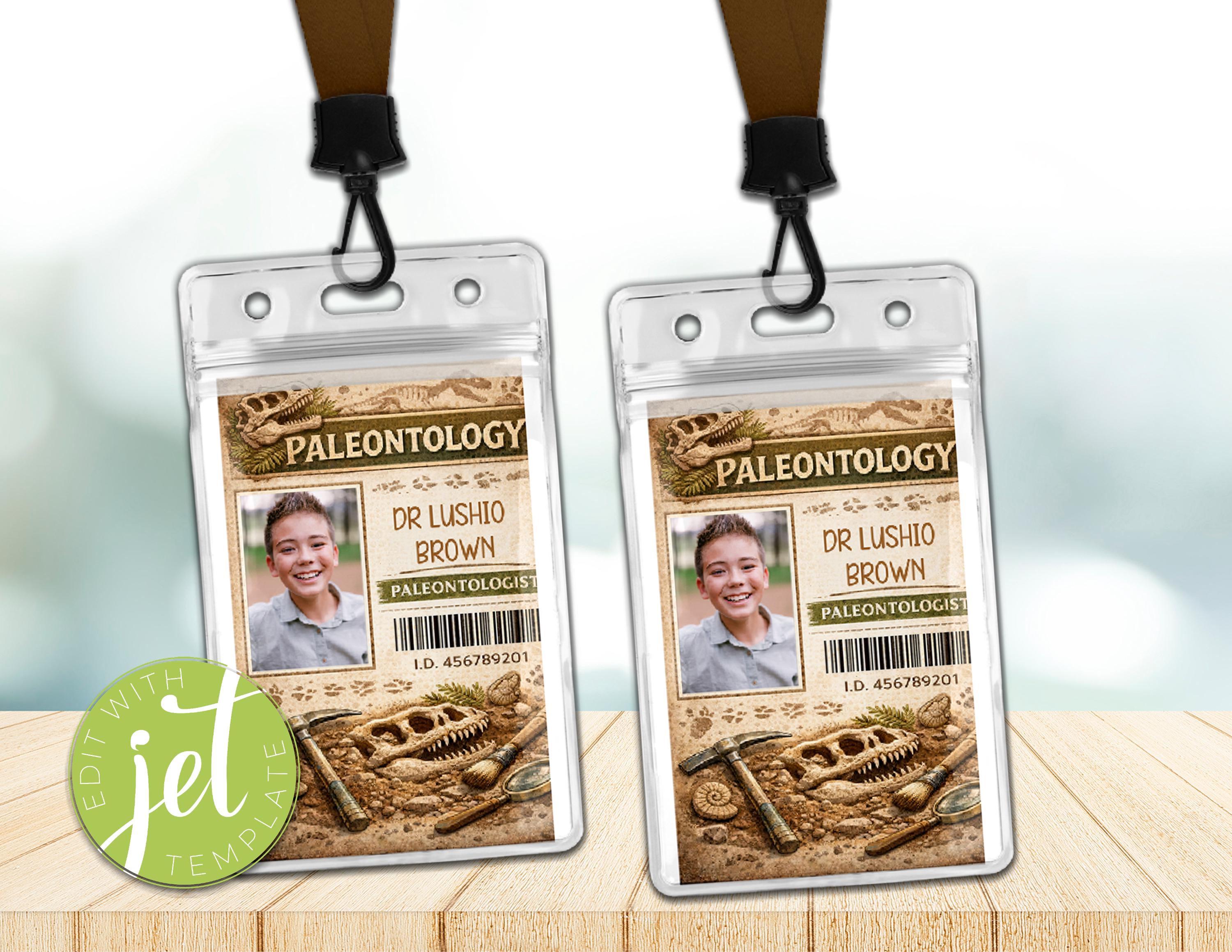 Editable Paleontologist ID Badge, Dinosaur Party Name Tag, Digital ...