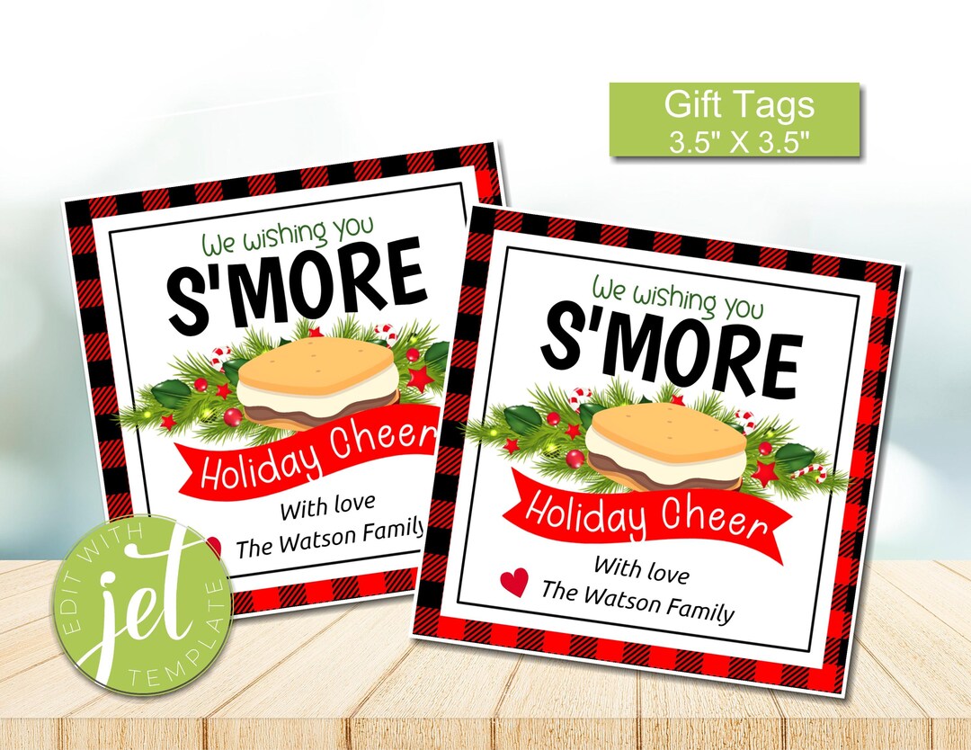 Editable S'more Christmas Tag, S'mores Gift Tag, S'more Holiday Cheer ...