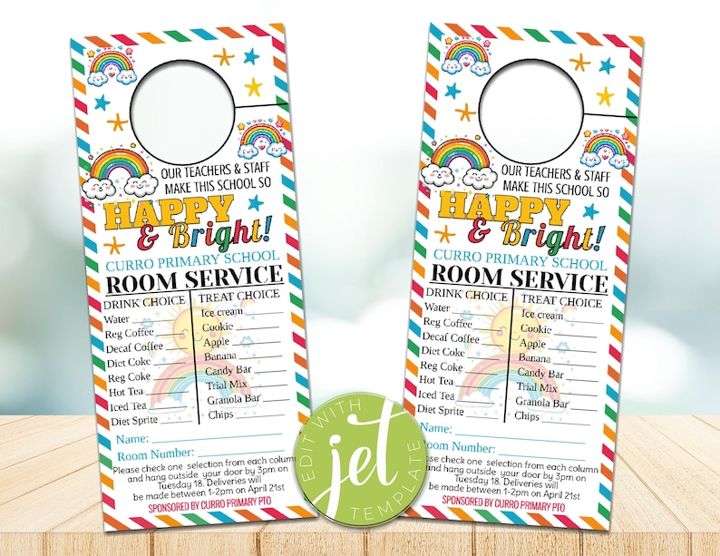 Editable Rainbow Room Service Door Hanger, Teacher and Staff ...