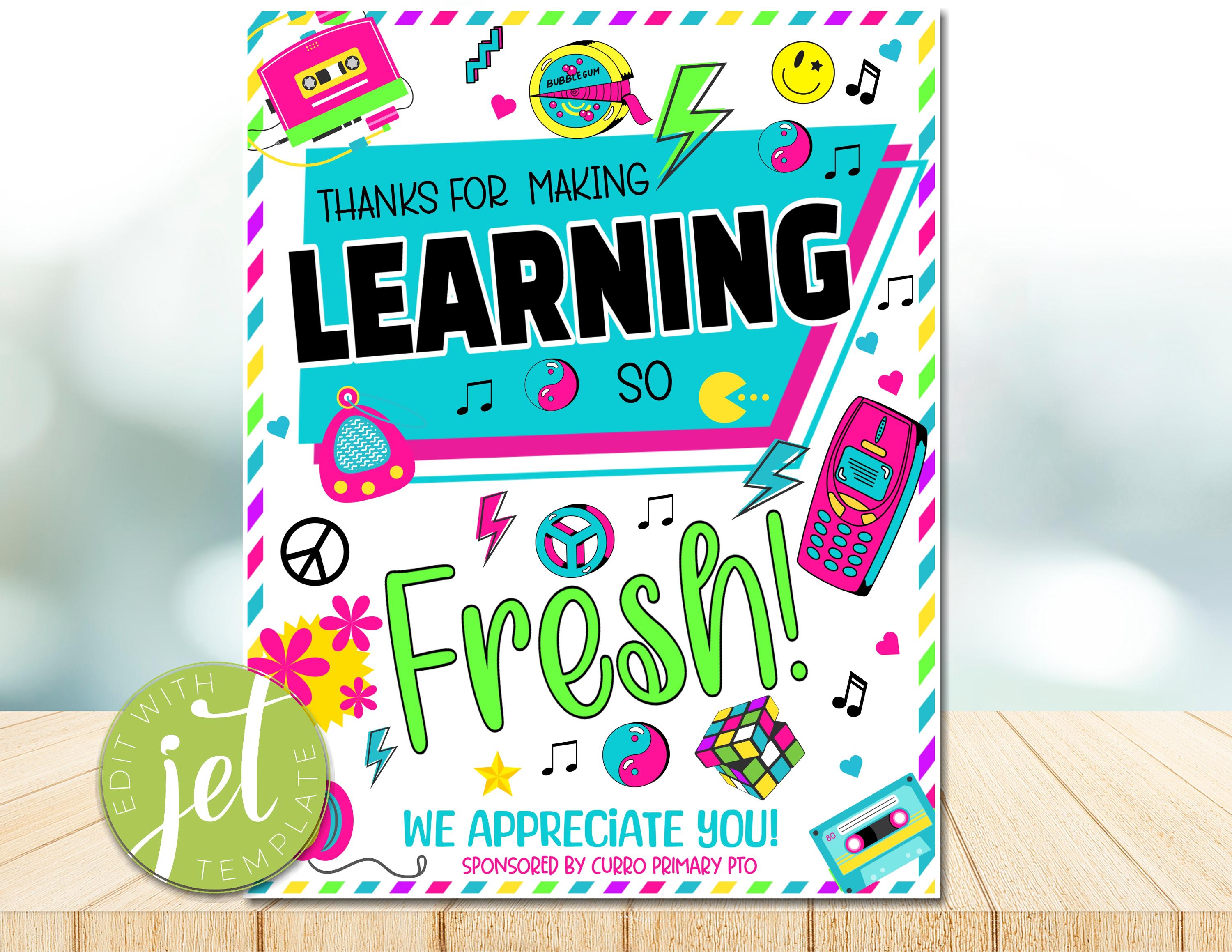 EDITABLE 80s 90s Theme Staff Teacher Appreciation Printable Decor Signs ...