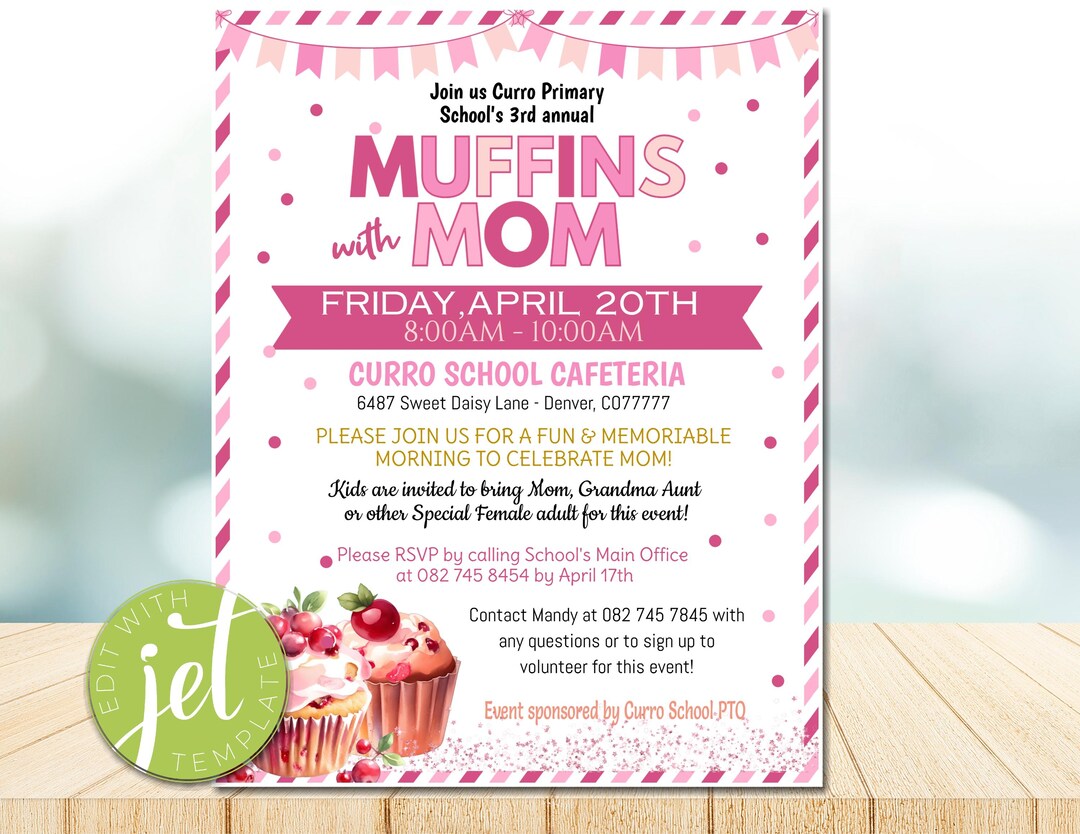 EDITABLE Muffins With Mom Event Invite, Mom and Daughter, INSTANT ...