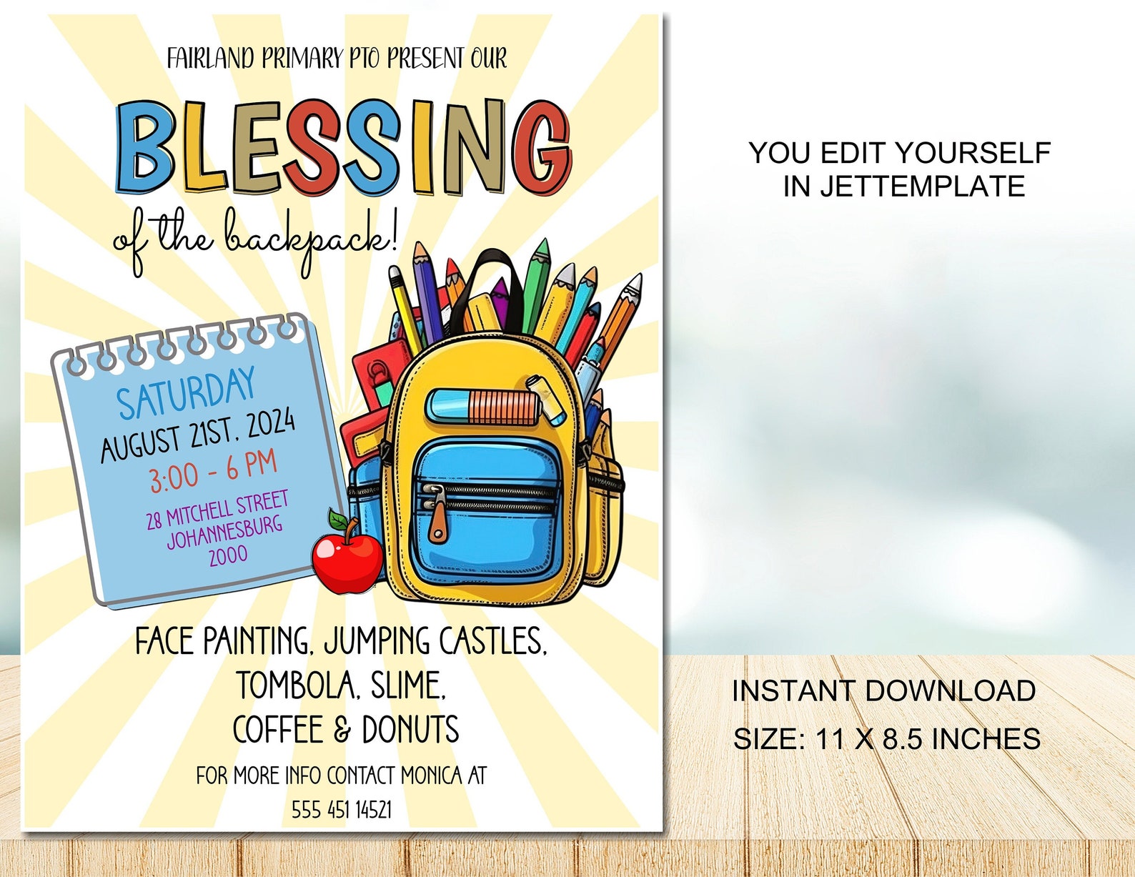 Editable Backpack Blessing Template, Editable Church Backpack Event ...