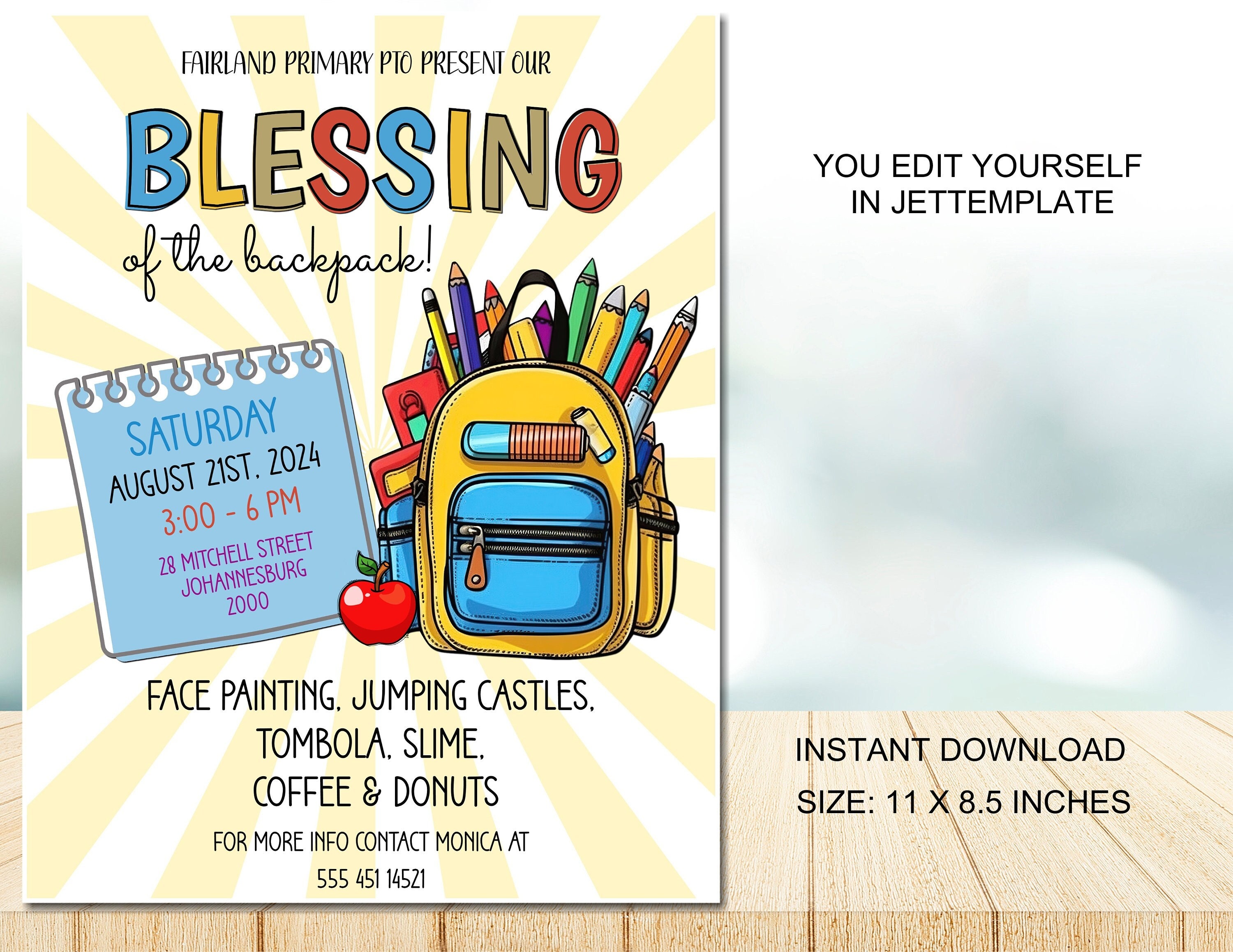 Editable Backpack Blessing Template, Editable Church Backpack Event ...