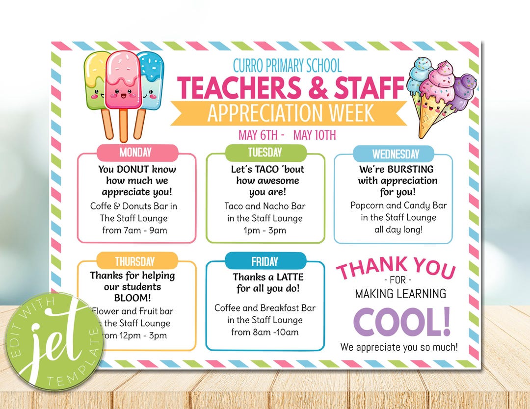 EDITABLE Ice Cream Themed Itinerary, Weekly Planner for Teacher & Staff ...