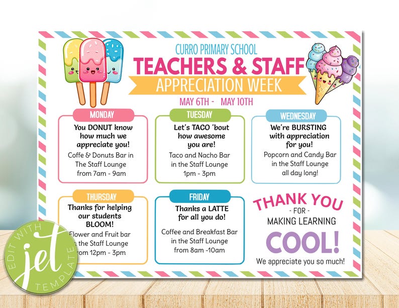 EDITABLE Ice Cream Themed Itinerary, Weekly Planner for Teacher & Staff ...