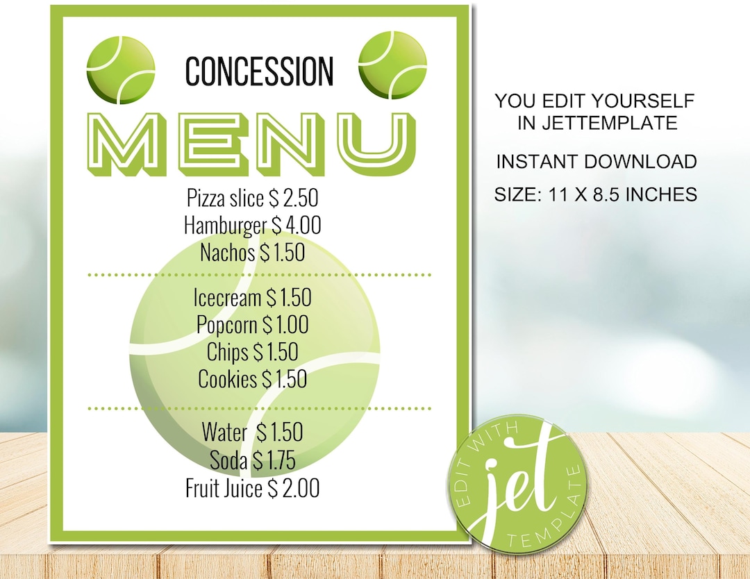 Editable Tennis Concession Menu Theme, Concession Menu Template ...