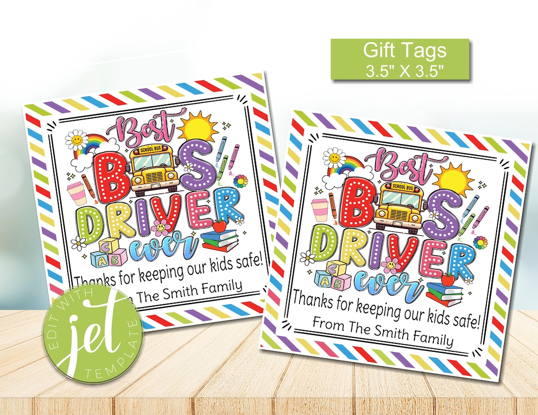 Editable Bus Driver's Thank You Gift Tags, National Bus Driver ...