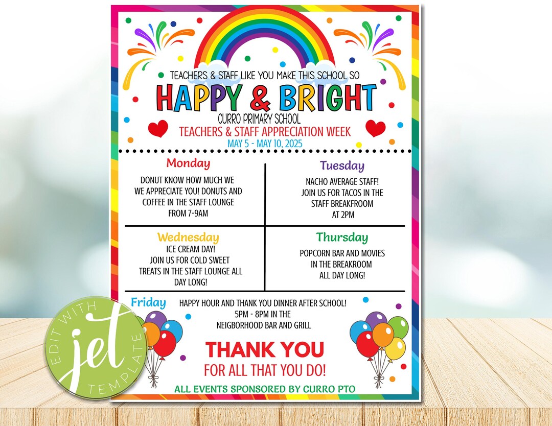 EDITABLE Teacher Appreciation Week Itinerary, Make This School so ...