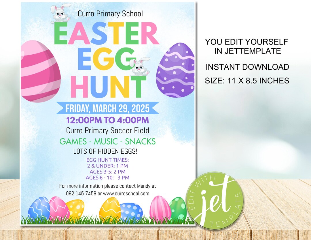 Editable Egg Hunt Flyer Printable, Church School Easter Event Template ...