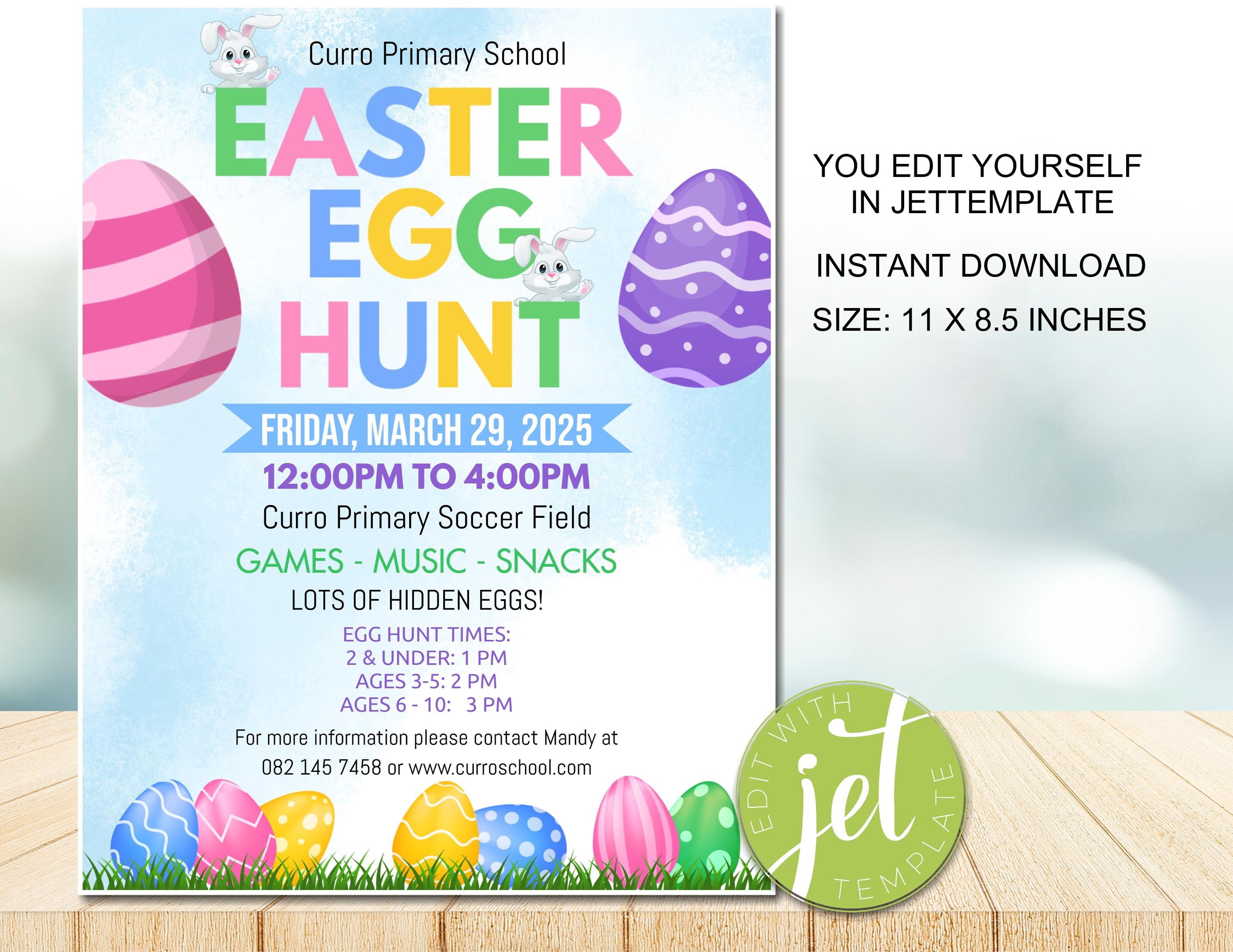 Editable Egg Hunt Flyer Printable, Church School Easter Event Template ...
