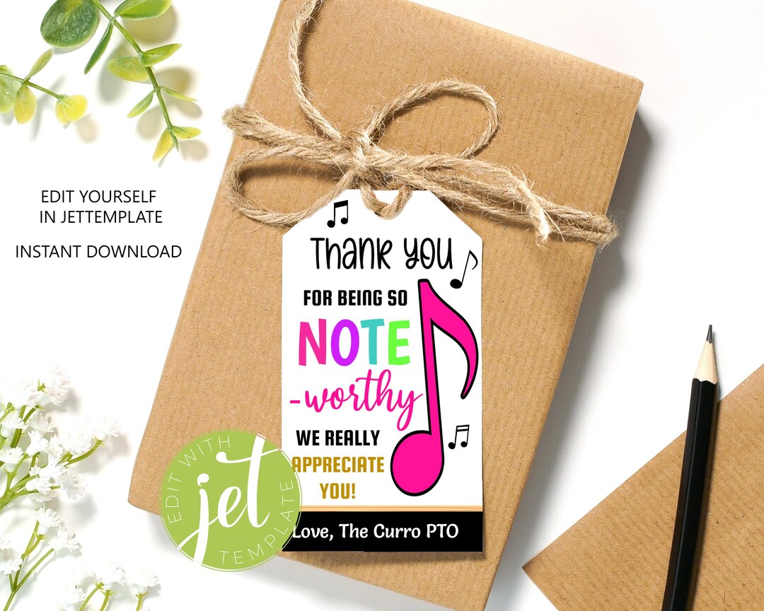 EDITABLE Music Teacher Appreciation Thank You Gift Tag, Instant ...