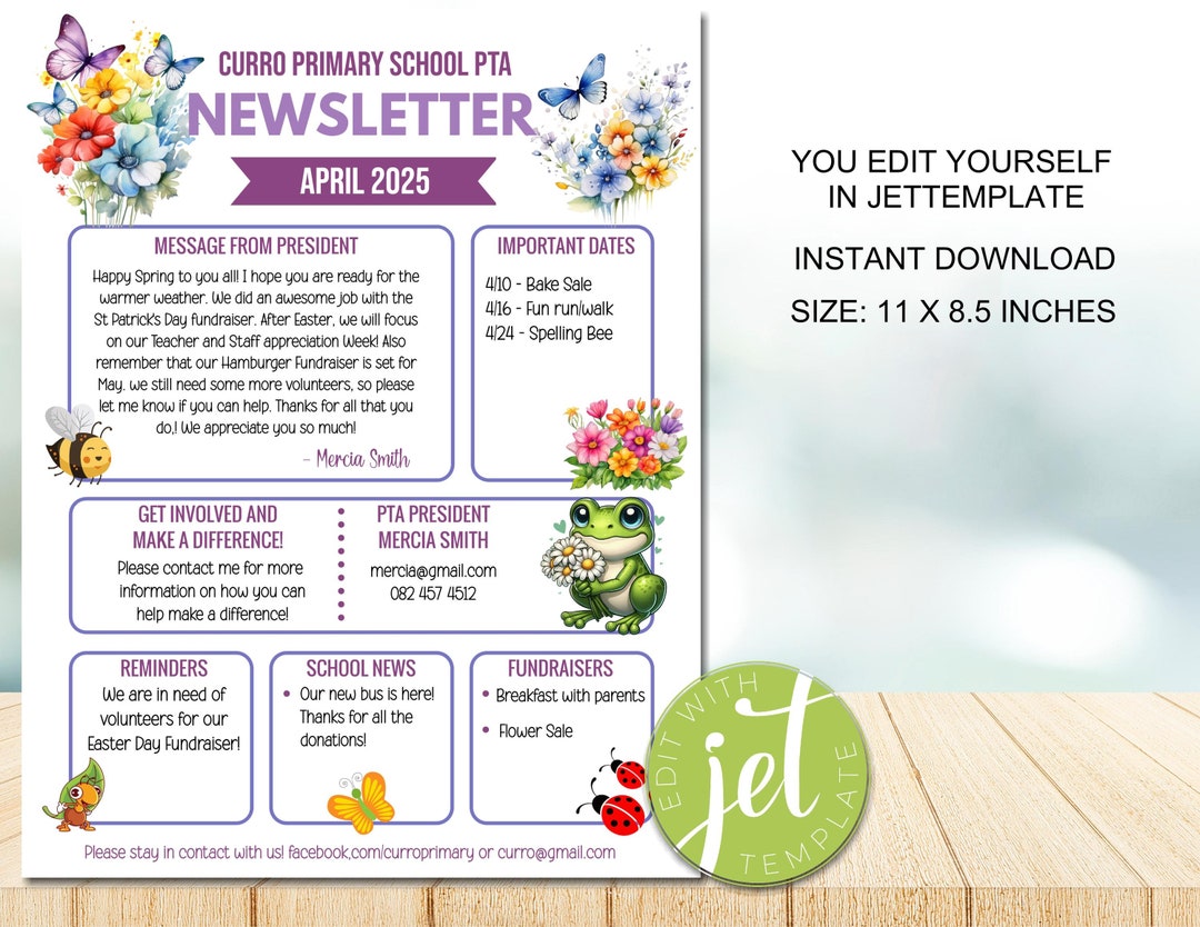 Editable April Newsletter Template, Spring PTO PTA School News, Spring ...