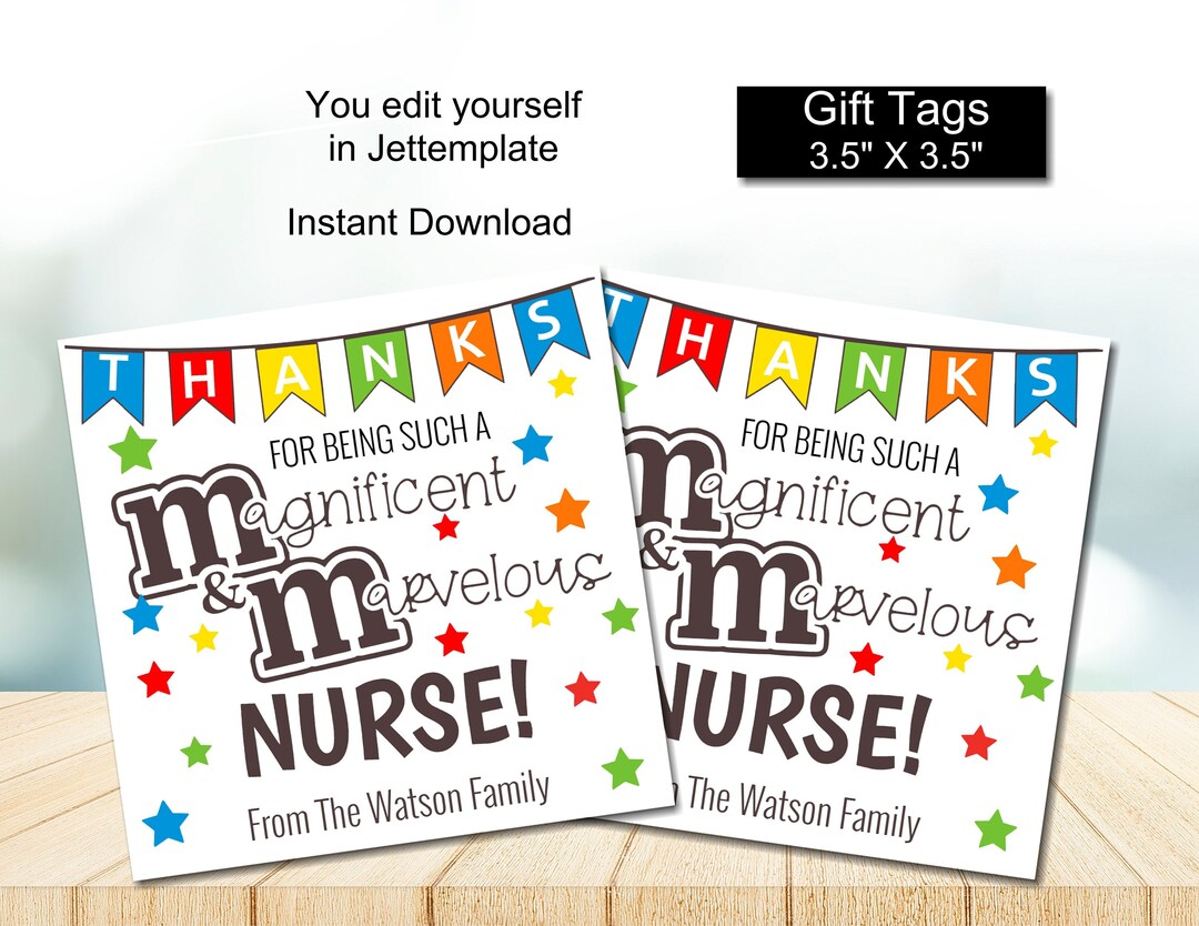 Editable Thank You Nurse Appreciation Gift Tags for M&ms Candy, Nurse ...