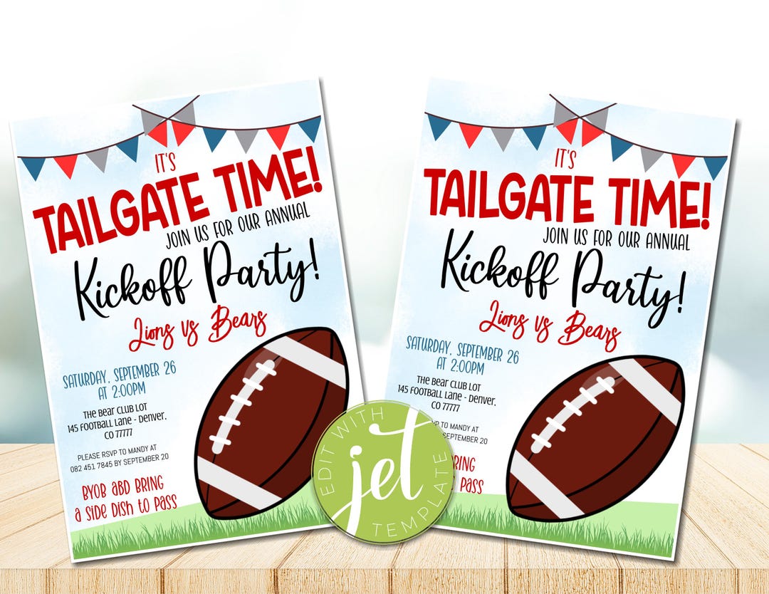 Editable Football Kick off Party Invitation, Football Party, Tailgate ...