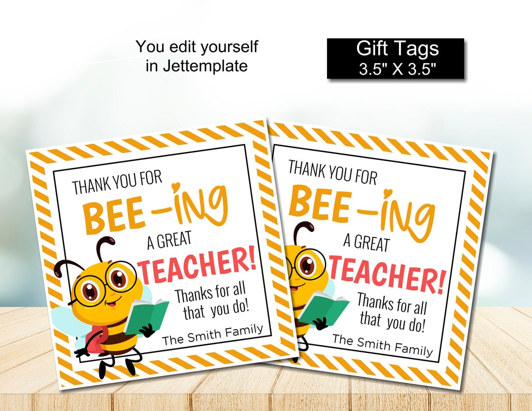 Editable Thank You for Beeing Great Teacher Tags, Teacher Appreciation ...