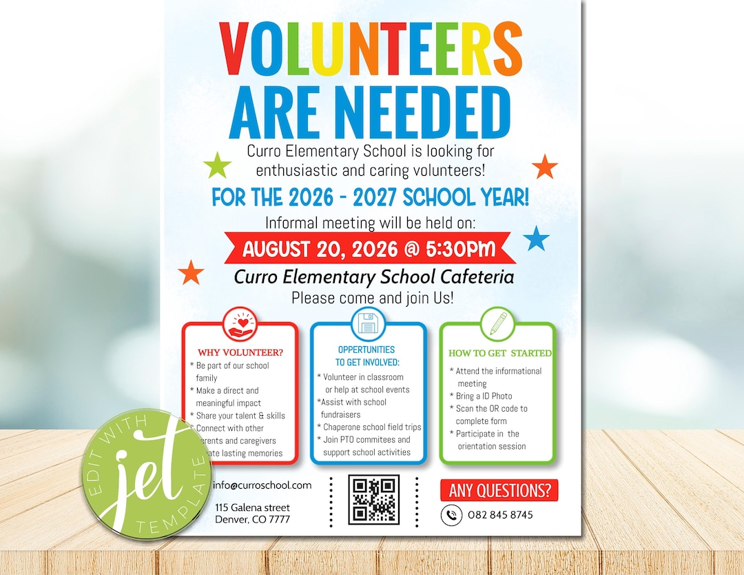 Volunteers Needed Flyer Template, School Volunteer Recruitment Flyer ...