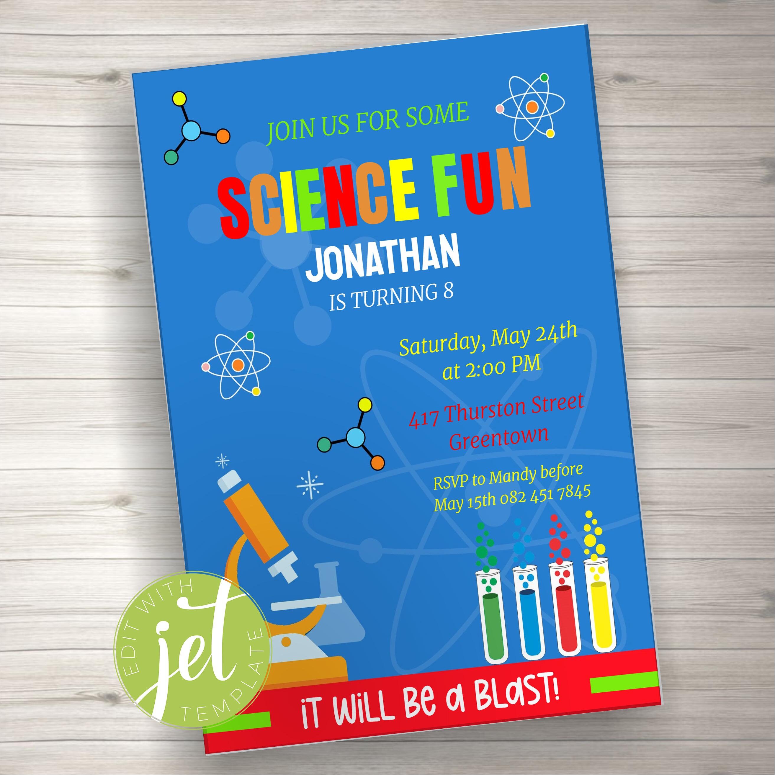 Editable Science Birthday Invitation, Any Age, Science Party Invitation ...