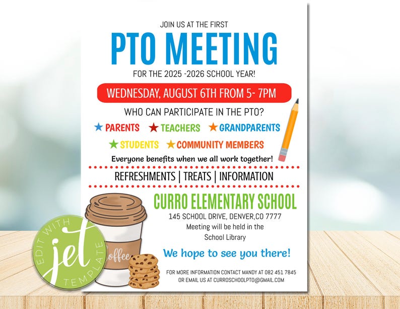Editable School PTO Membership Drive Flyer, Annual PTA, PTO Meeting ...