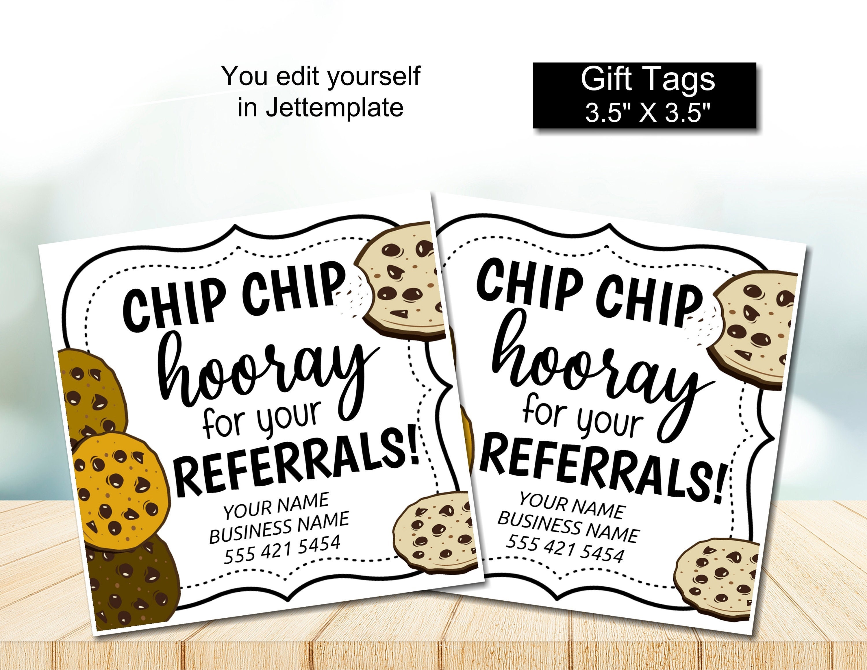Editable Chocolate Chip Cookie Gift Tags for Business Referrals, Chip ...