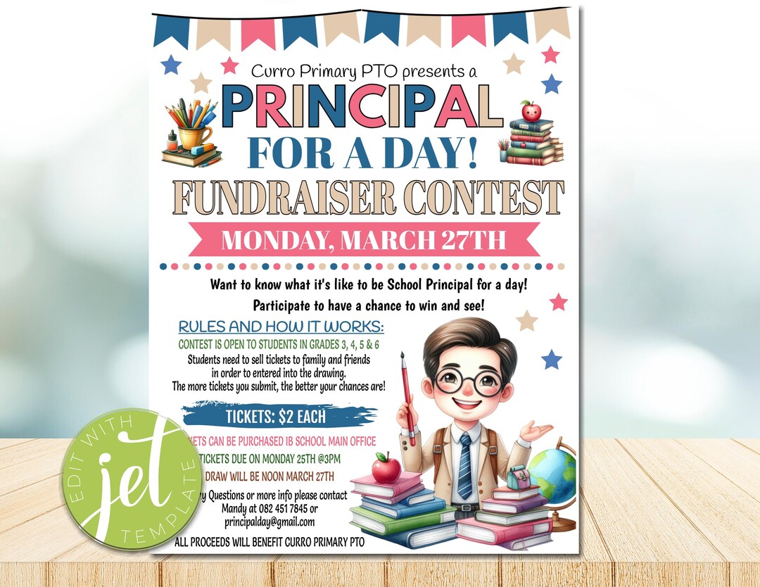 Editable Principal for a Day Contest Fundraiser Flyer, Printable ...