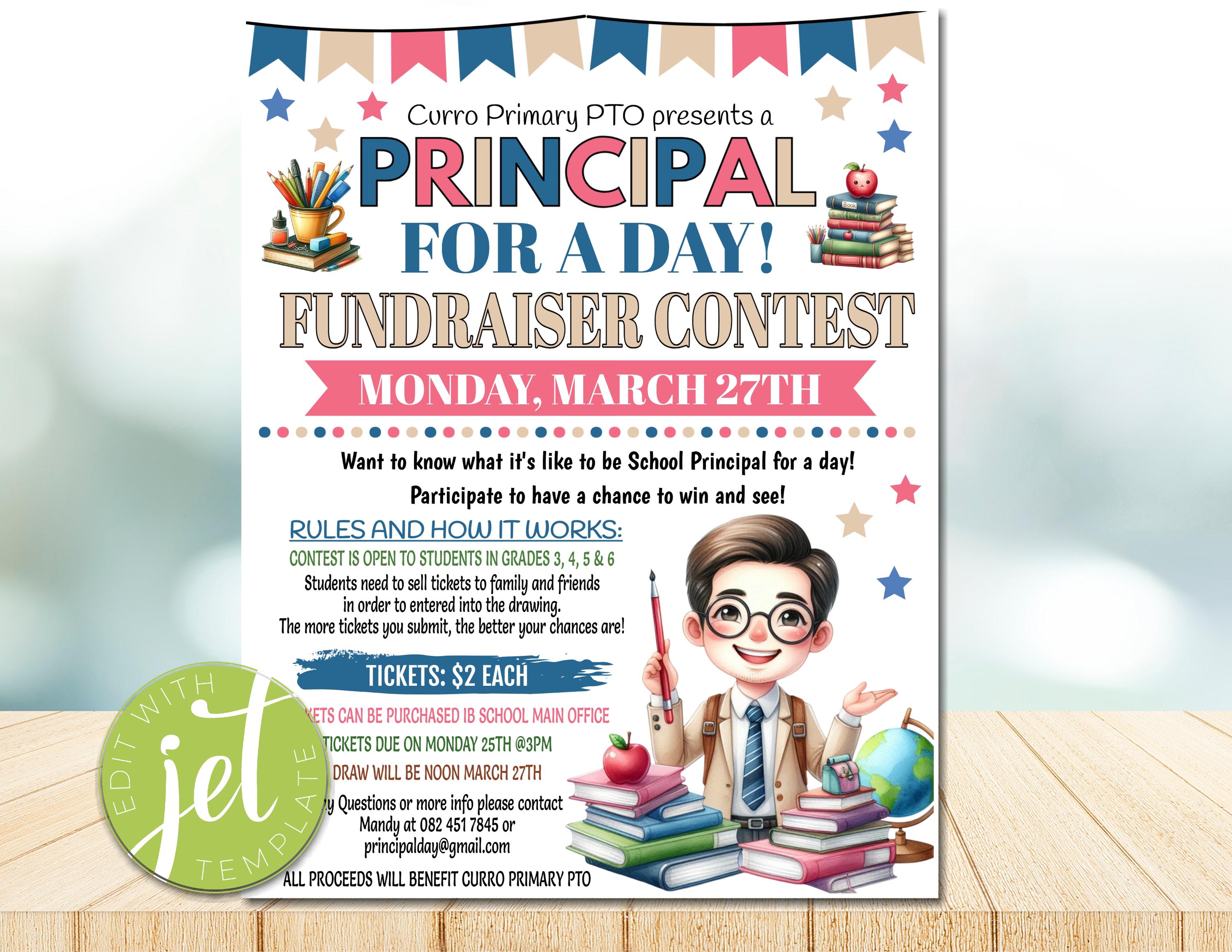 Editable Principal for a Day Contest Fundraiser Flyer, Printable ...