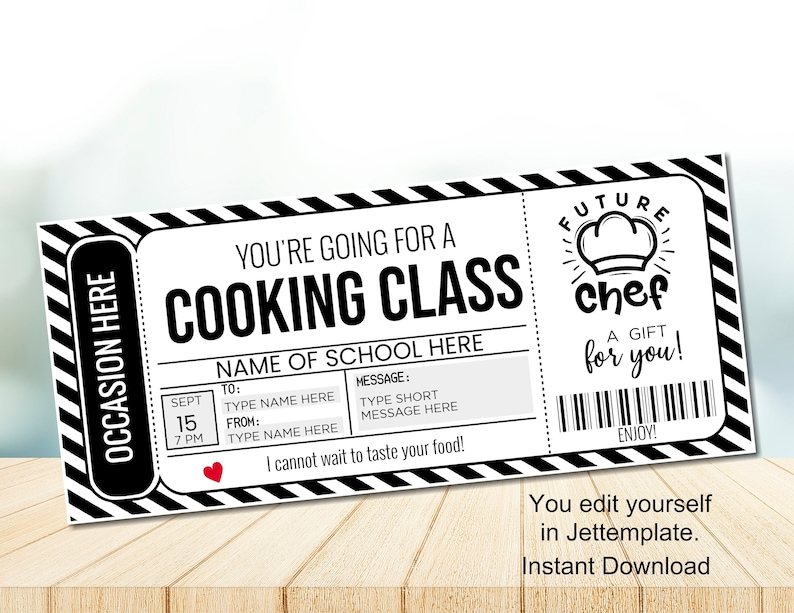 Editable Cooking Class Gift Voucher, Cooking Lesson Certificate ...