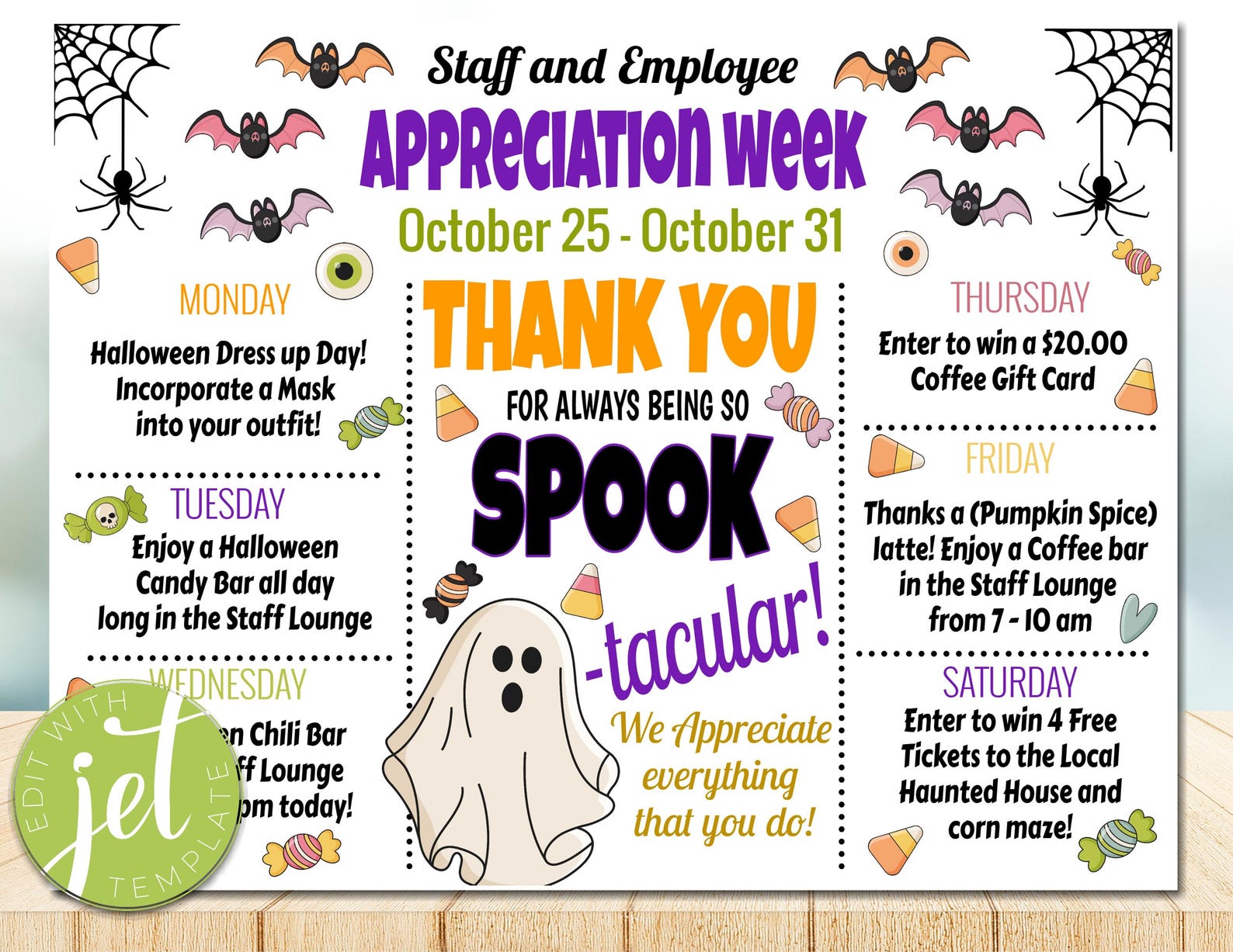Editable Halloween Teacher Appreciation Week Poster, Itinerary, Instant ...