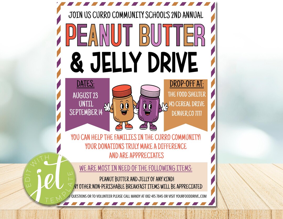 EDITABLE Peanut Butter and Jelly Drive Flyer, Pta Pto School Church ...