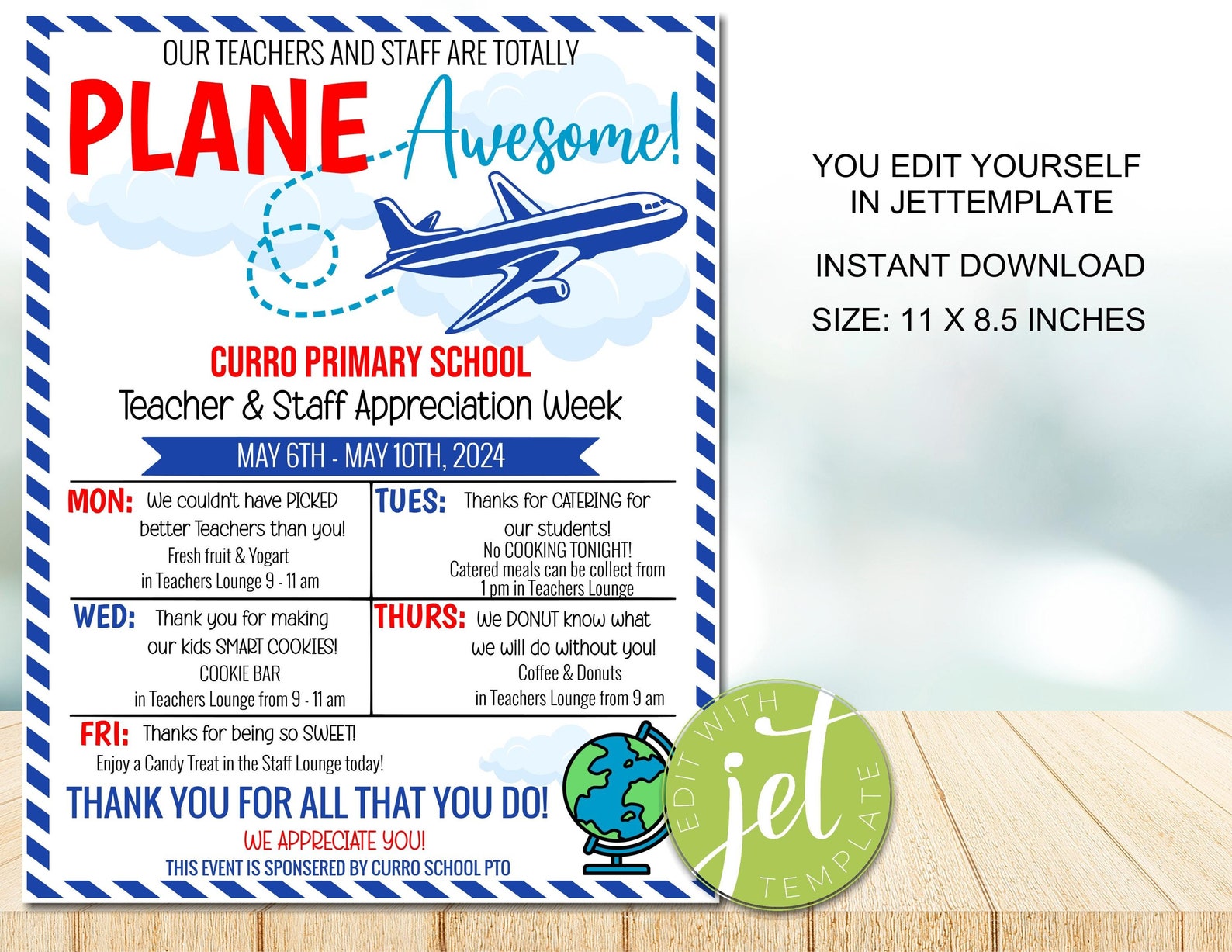 Editable Plane AWESOME Teacher Appreciation Week Itinerary, Flyer ...
